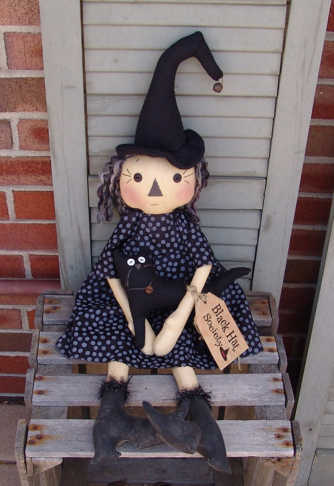 Primitive Halloween Witch Doll Sewing DIY Pattern, Black Hat Society ...