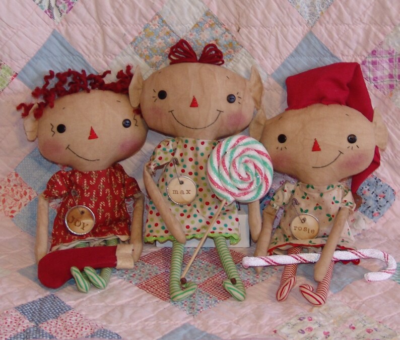 Primitive Christmas Elf Doll Pattern, 14 Inch Raggedy Elf Doll Pattern ...