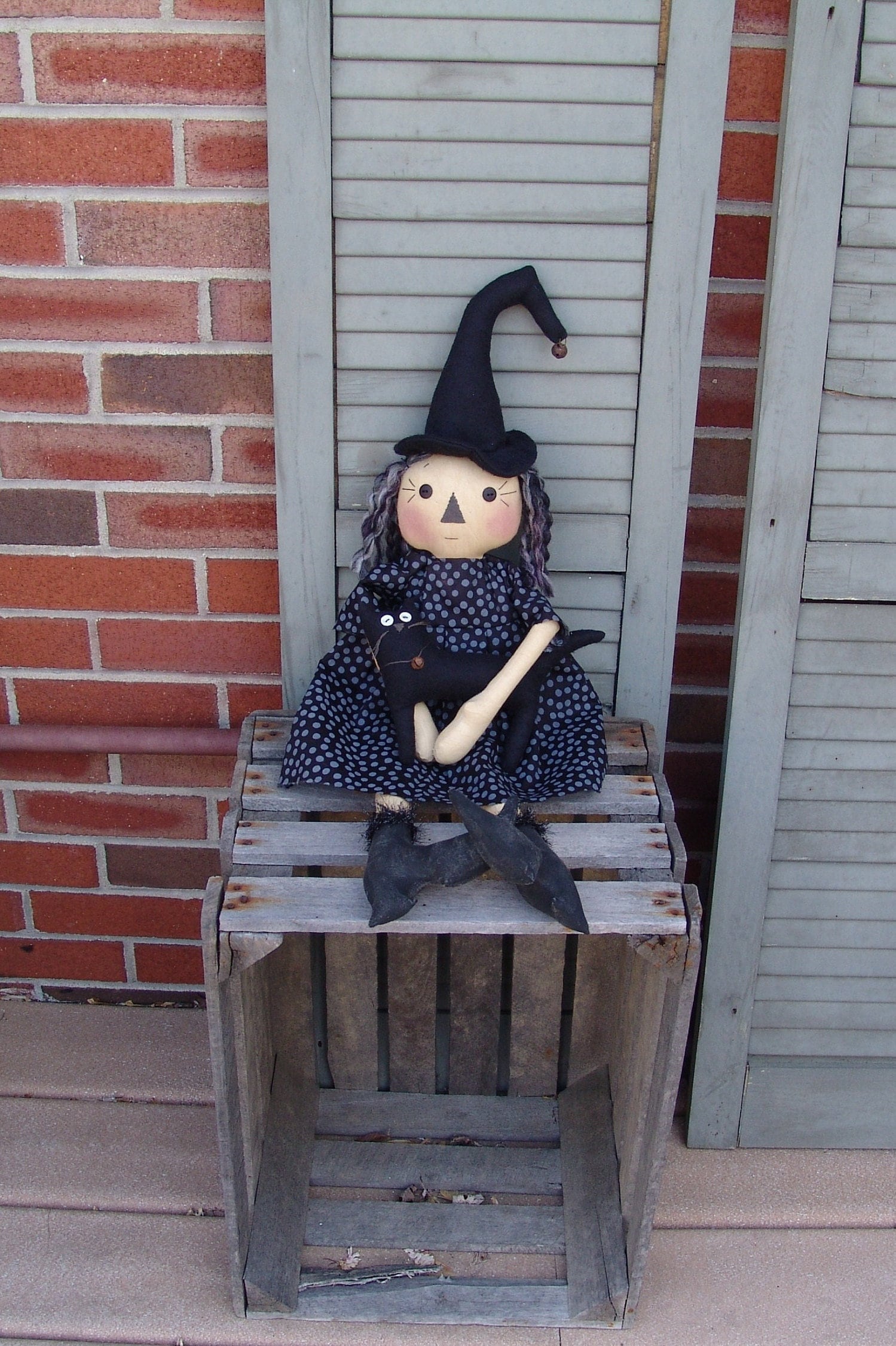 Primitive Halloween Witch Doll Sewing DIY Pattern, Black Hat Society ...