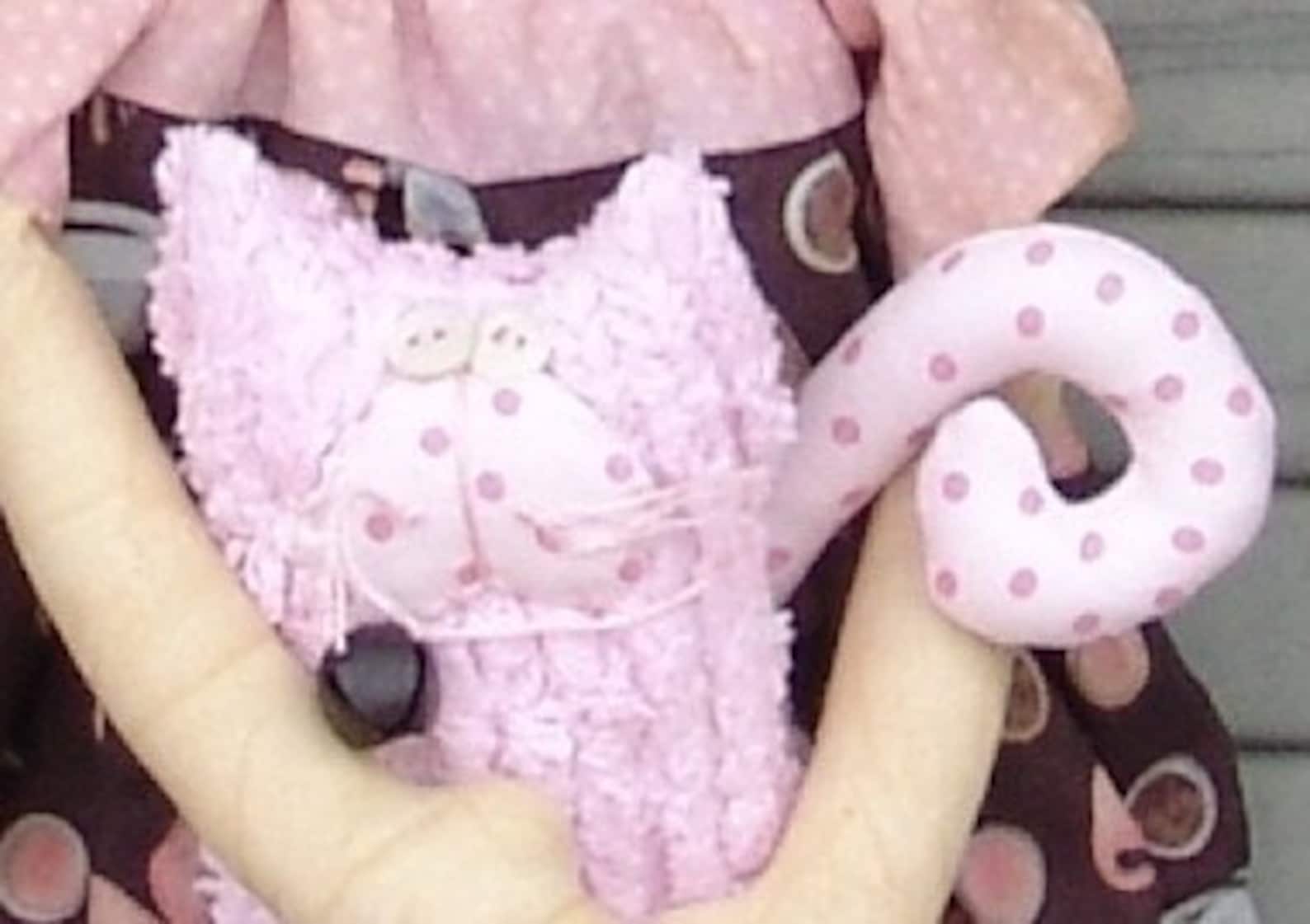 Primitive Raggedy Doll With Pink Kitty Cat Pattern Pink and - Etsy