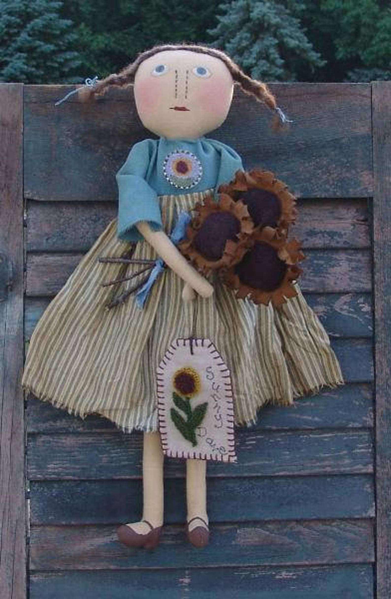 Primitive Cloth Doll Pattern Sunny Doll With Sunflowers Folk - Etsy