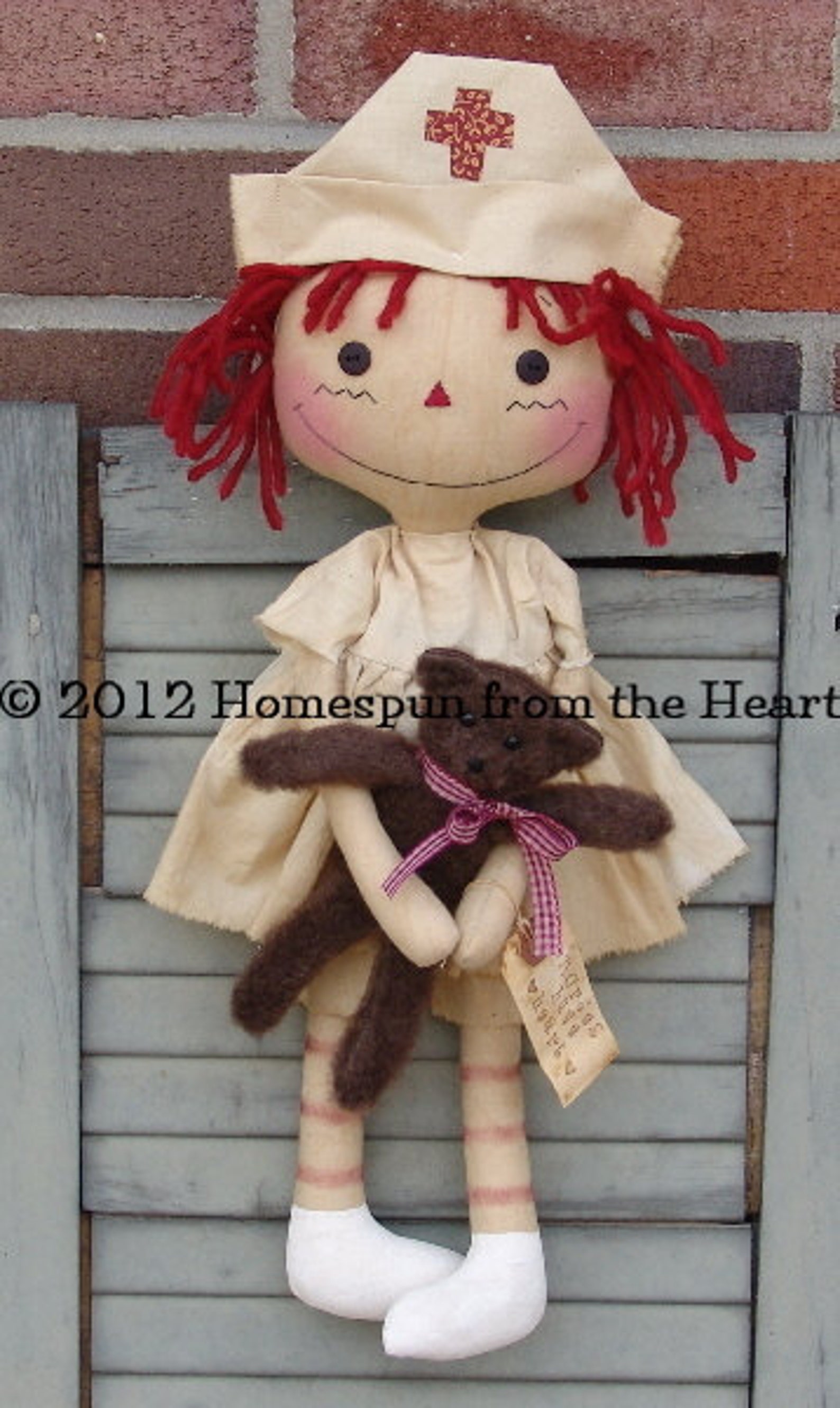 Primitive Raggedy Ann Nurse Doll With Bear Pattern, Sewing DIY, Make ...