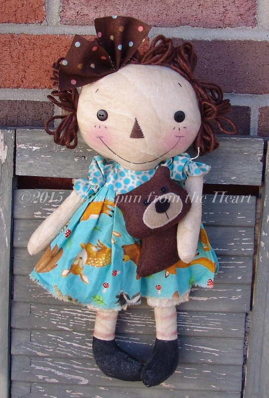 Primitive Raggedy Woodlands Doll Pattern, Fox, Skunk, Hedgehog Sewing ...