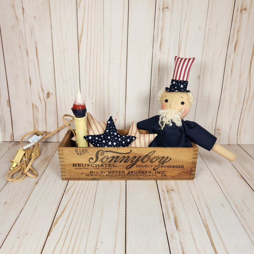 Vintage Primitive Uncle Sam Lamp Set in Cheesebox – Handmade Americana ...