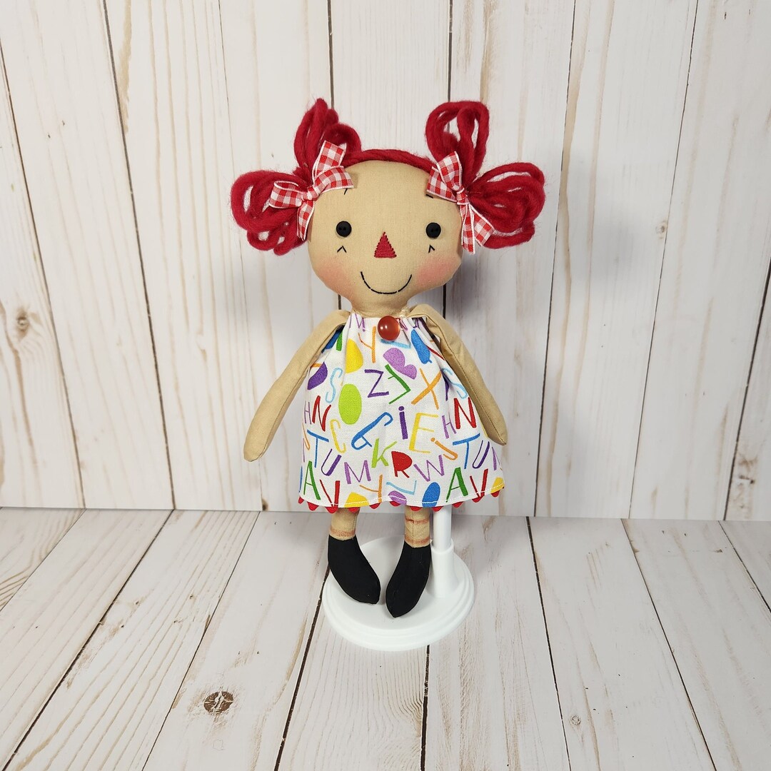 Teacher Gift Tiny Raggedy Cloth Doll in ABC Alphabet Dress, Gift for ...
