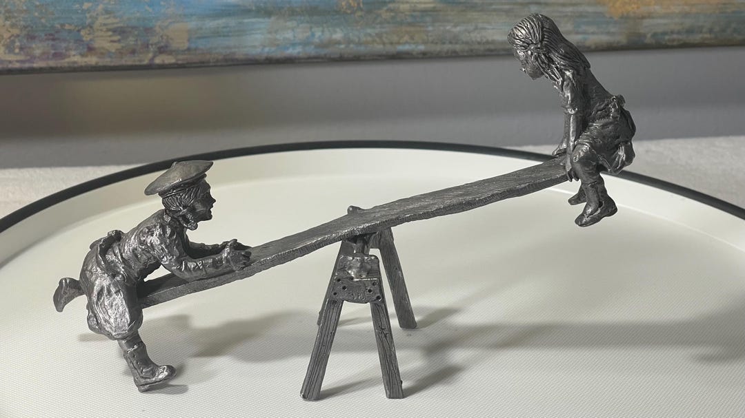 Vintage Pewter Ricker Park City Boy & Girl seesaw Playground Fun 5 H, 9 ...