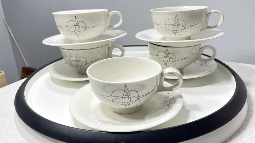 Vtg 1950s Eva Zeisel fantasy Set of 5 Teacups & Saucers Hallcraft eva ...
