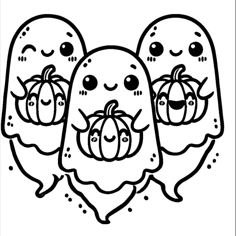 Cute Happy Ghosts Bundle SVG Halloween SVG Line Art 6 Ghost Outline SVG ...