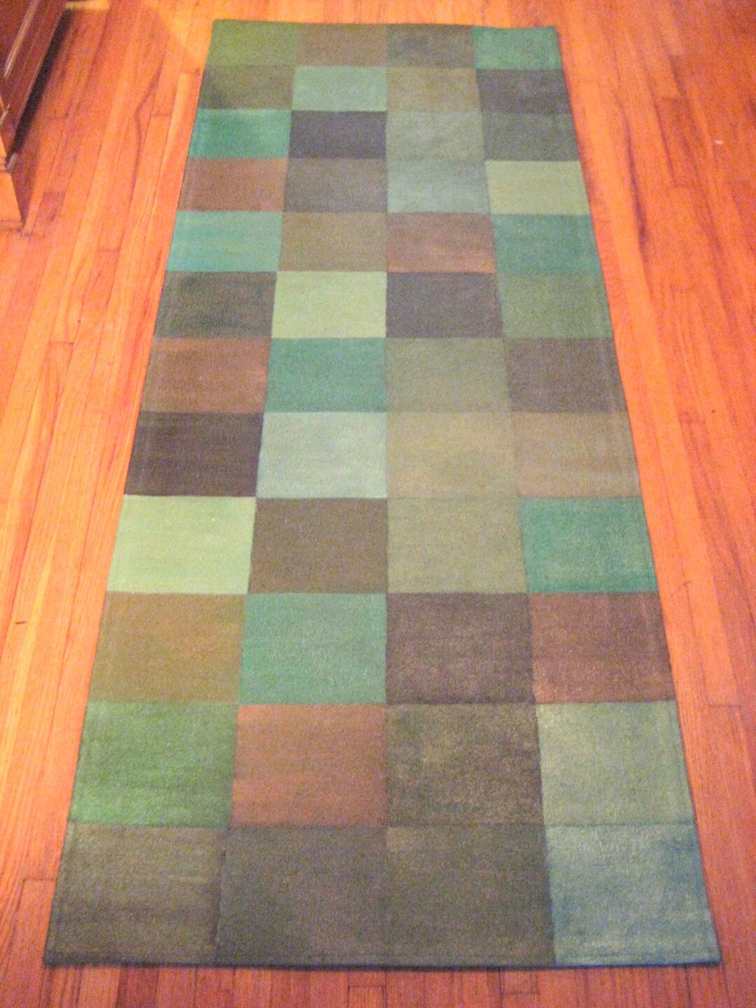 Shimmering Rectangles- Canvas Floorcloth Rug Runner- Iridescent Greens ...