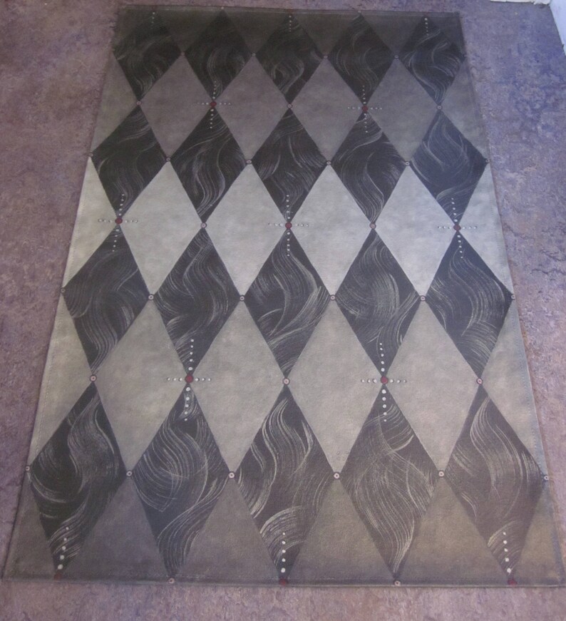 Harlequin rug floorcloth silver and black with Marble Pattern | Etsy