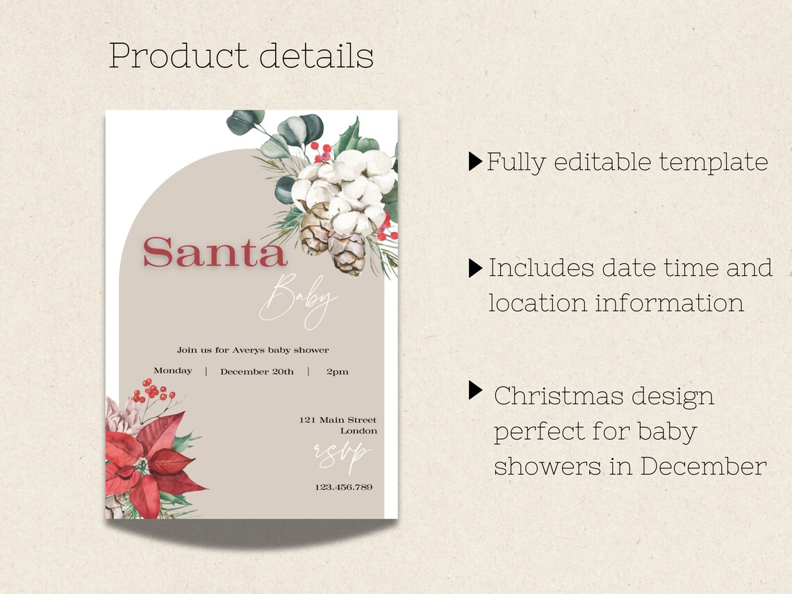Printable Santa Baby Baby Shower Invitation Template, Editable Red ...