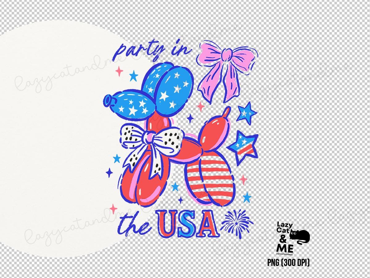 4th of July Balloon Dog Hand Drawn Illustration PNG - Etsy