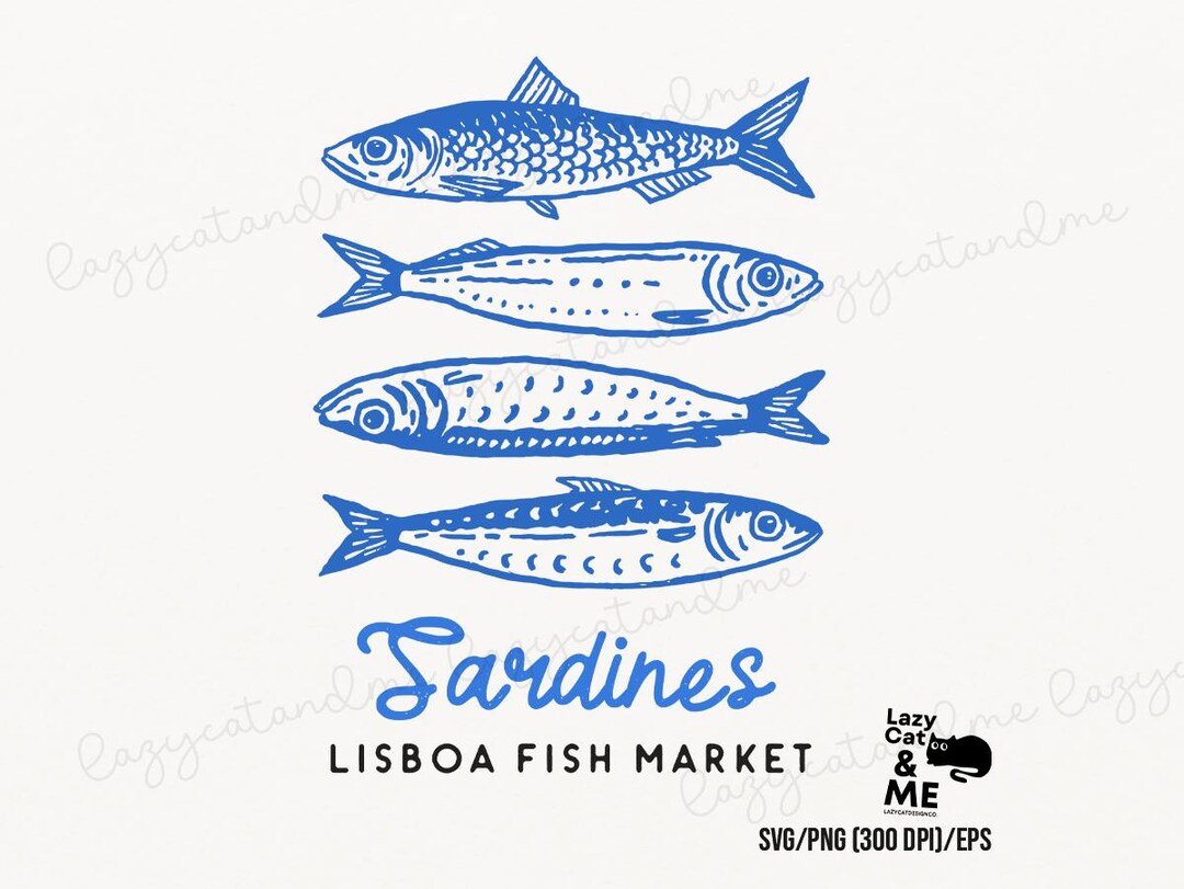 Fish Market Sardine Trendy Hand Drawn Illustration SVG PNG EPS - Etsy