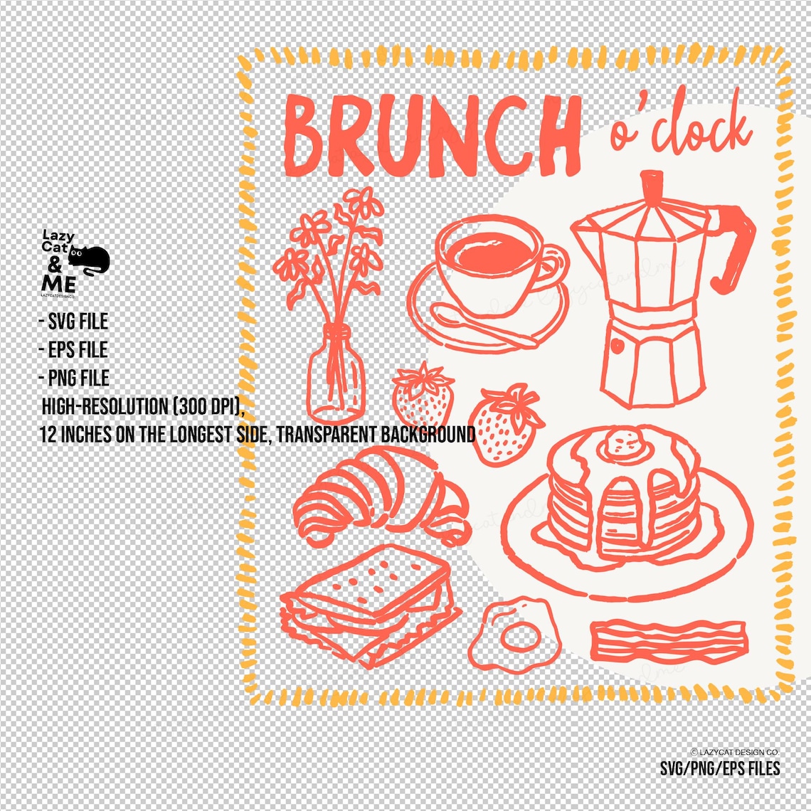 Brunch Trendy Hand Drawn Illustration SVG PNG EPS - Etsy