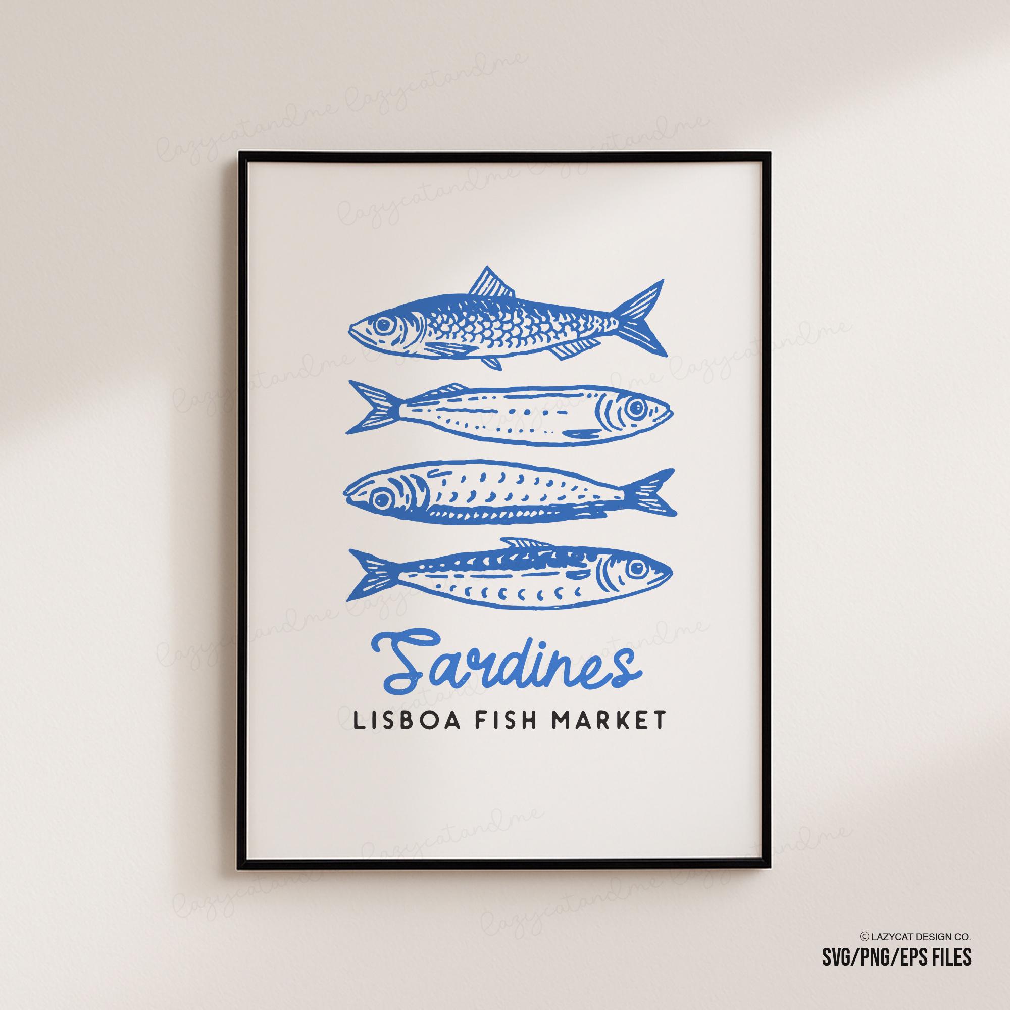 Fish Market Sardine Trendy Hand Drawn Illustration SVG PNG EPS - Etsy