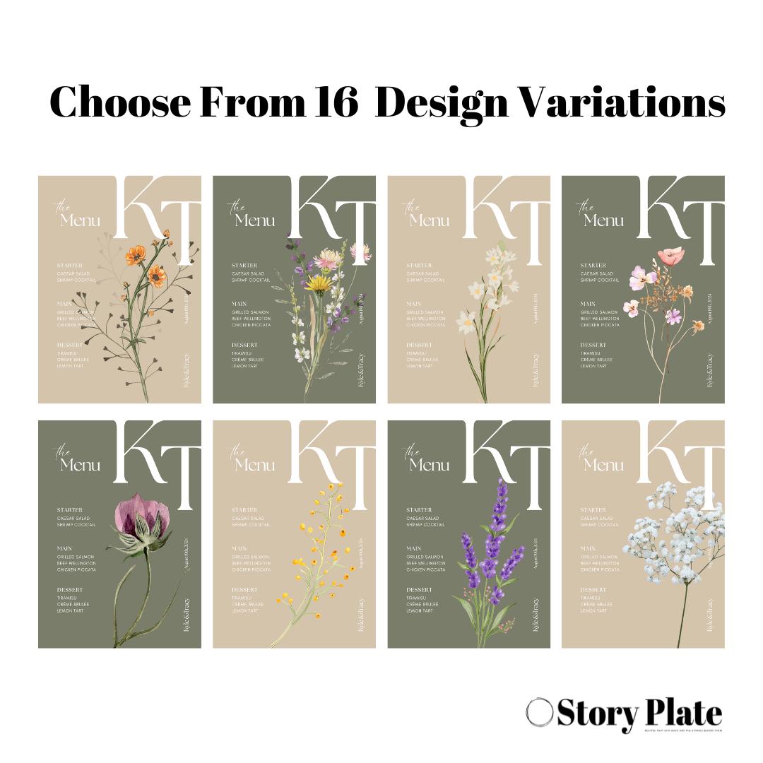 Printable Rustic Wild Flower Menu Cards - Choose Flower Graphic and ...
