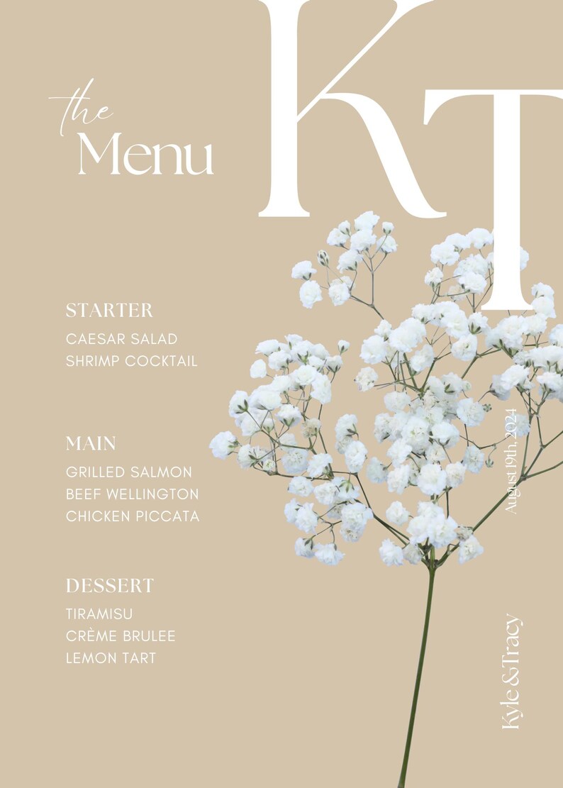 Printable Rustic Wild Flower Menu Cards - Choose Flower Graphic and ...