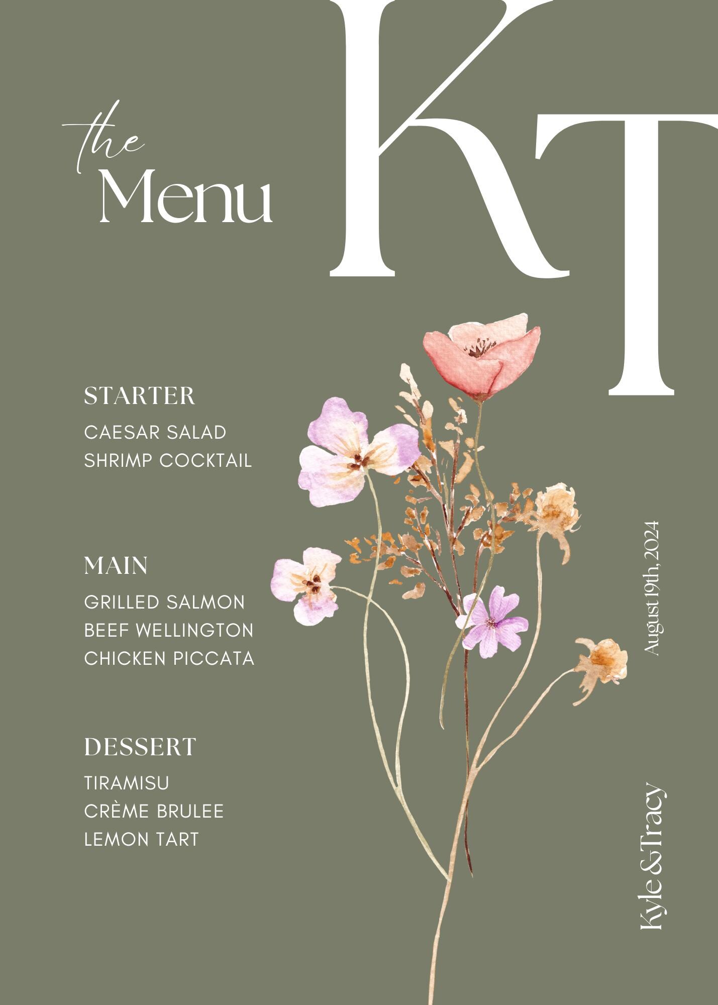 Printable Rustic Wild Flower Menu Cards - Choose Flower Graphic and ...