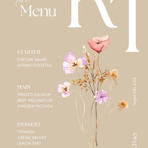Printable Rustic Wild Flower Menu Cards - Choose Flower Graphic and ...