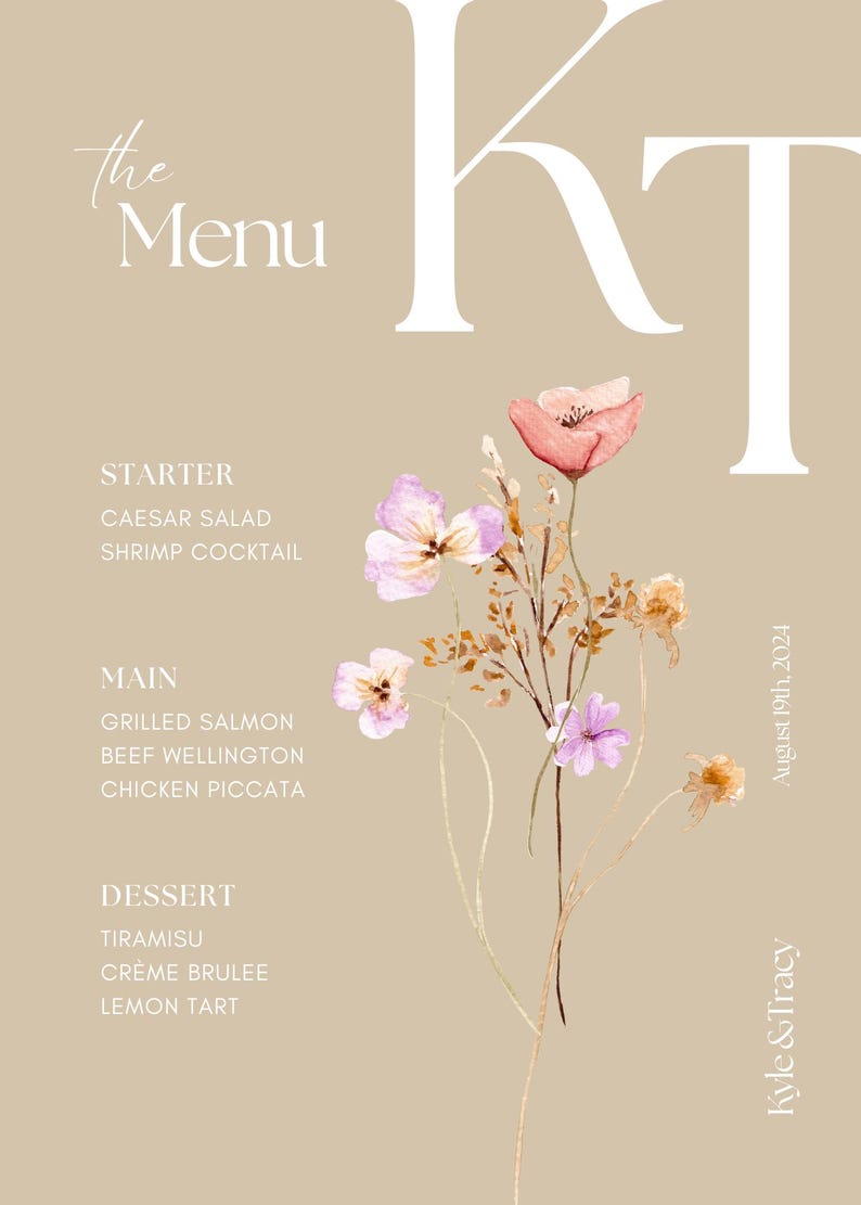 Printable Rustic Wild Flower Menu Cards - Choose Flower Graphic and ...