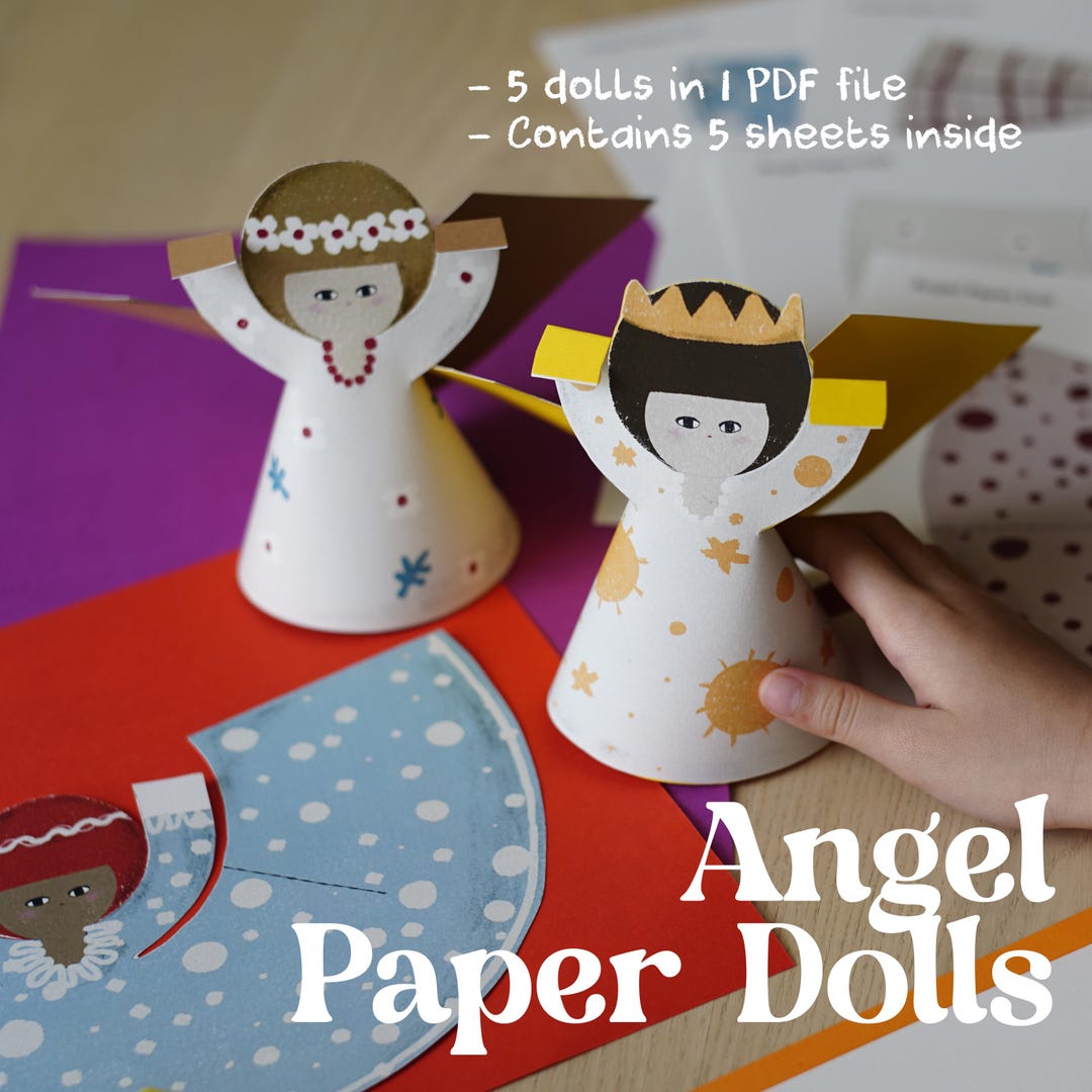 Angel Paper Dolls, Christmas Printable Paper Dolls, Printable Paper ...