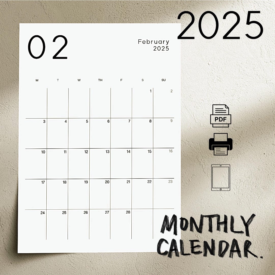 Printable Calendar 2025, Monthly Planner 2025, Calendar Sheet 2025, A4 ...