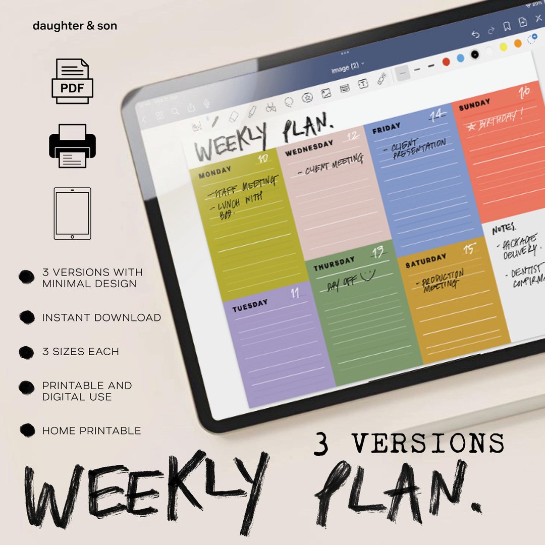 Weekly Planner Printable, Digital Download Planner, Daily Planner ...