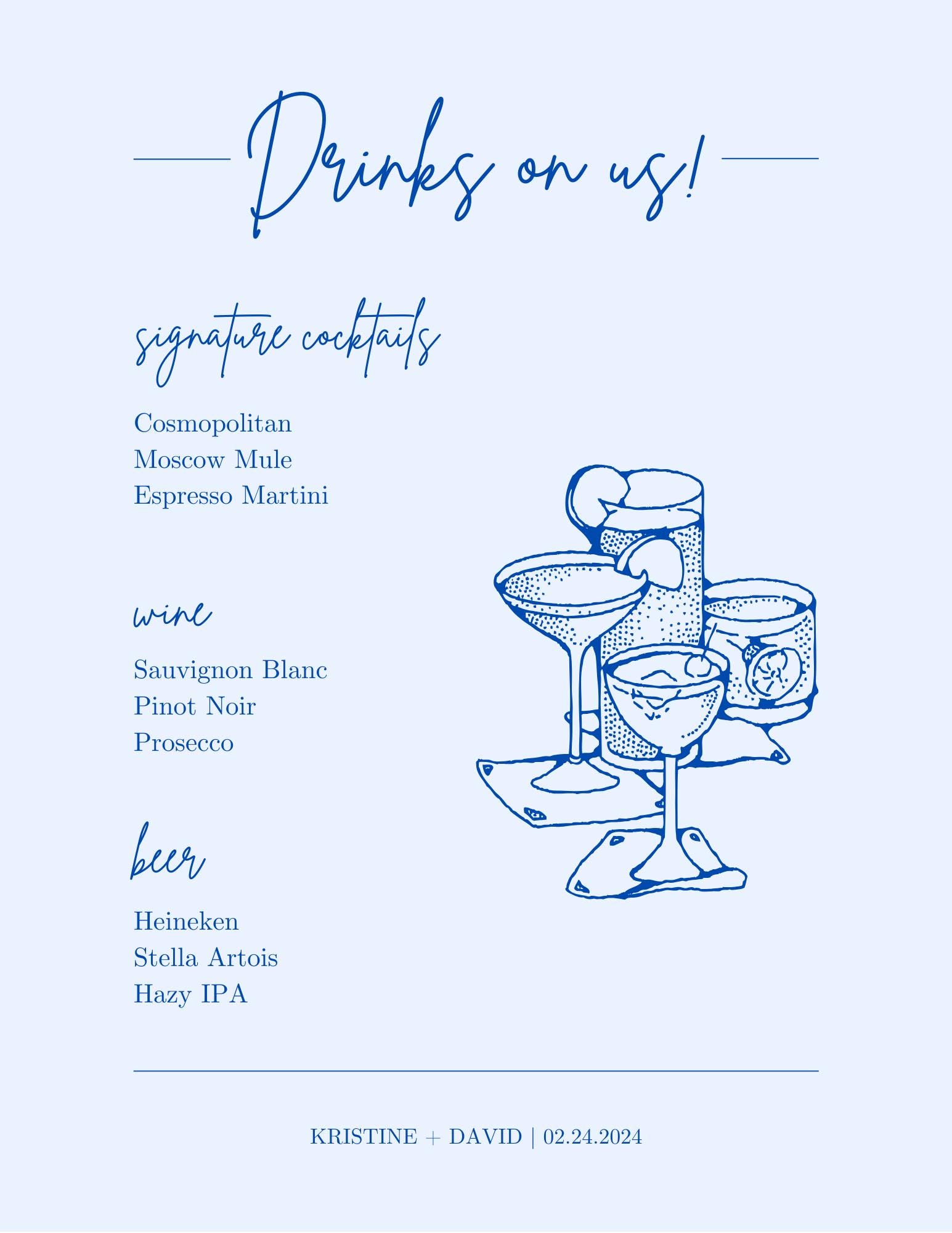 Customizable Drink Sign, Bar Menu Template, Minimalist Printable Menu ...