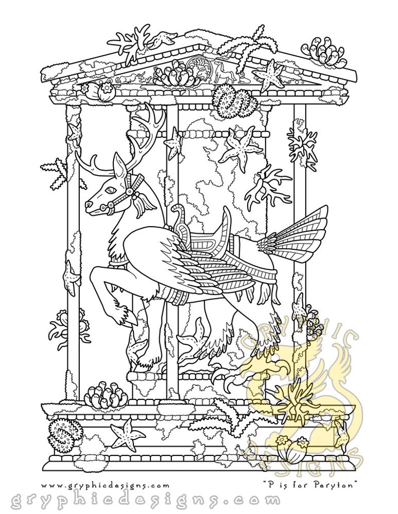 P is for Peryton Carousel Printable Coloring Page Digital Download - Etsy