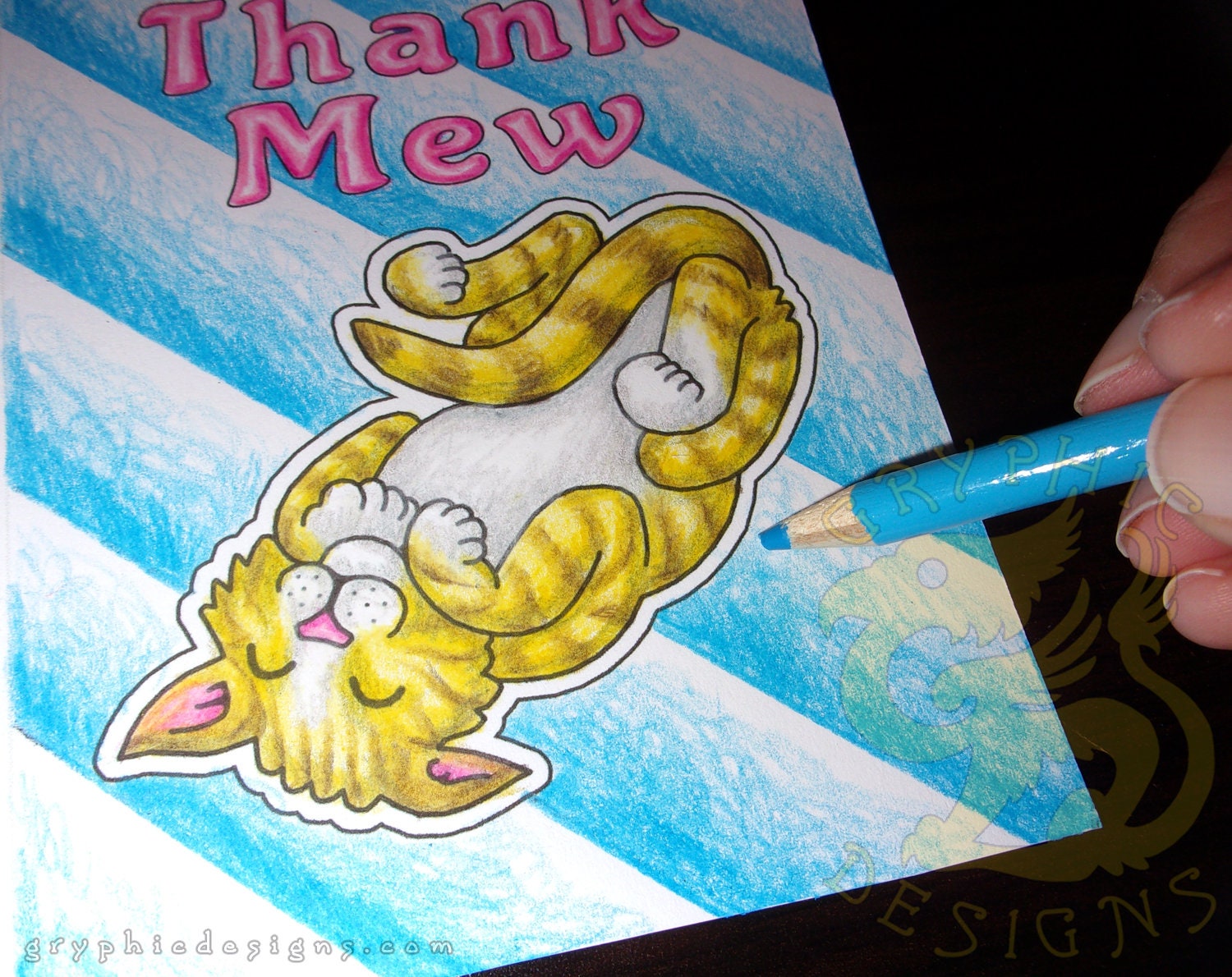 Thank Mew Printable Coloring Greeting Card Download Thank You for Cat ...