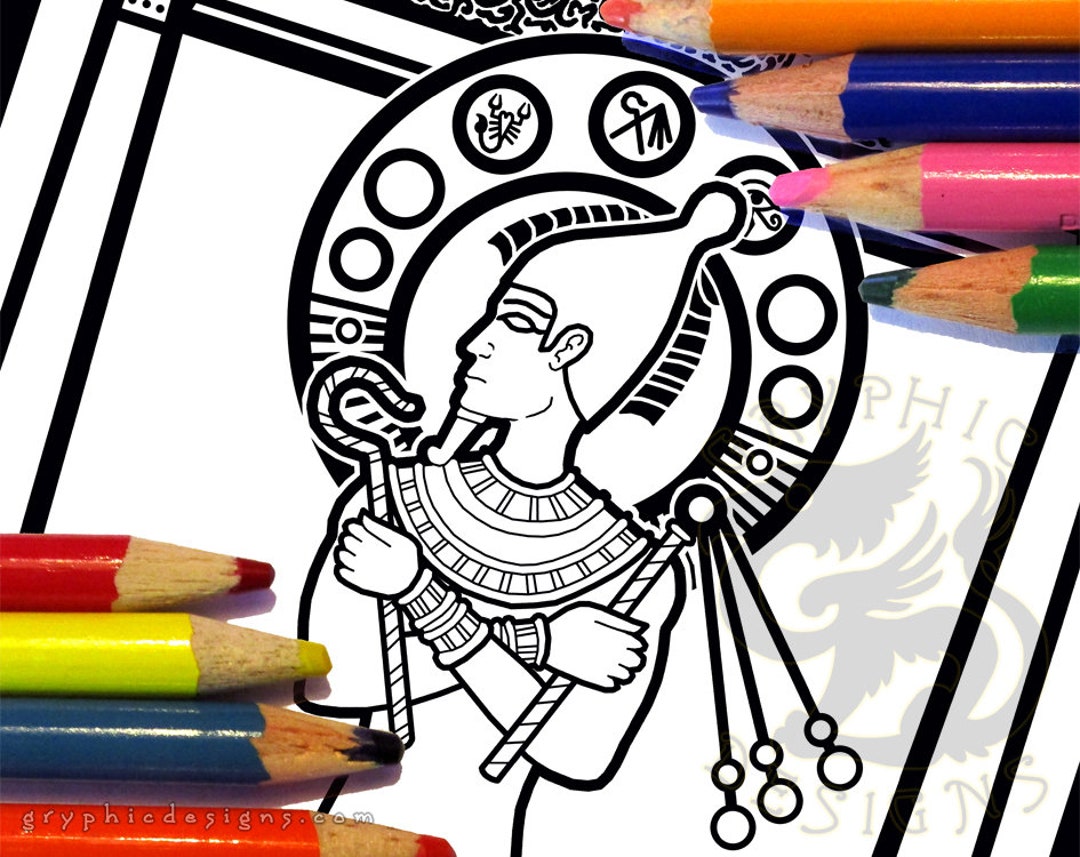 Printable Coloring Page Egyptian Nouveau Osiris Digital Download - Etsy