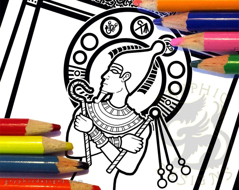 Printable Coloring Page Egyptian Nouveau Osiris Digital - Etsy