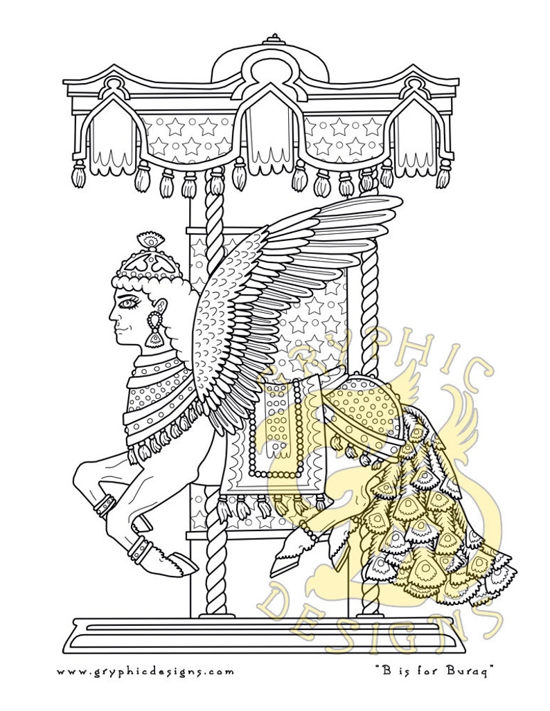 B is for Buraq Carousel Printable Coloring Page Digital Download - Etsy
