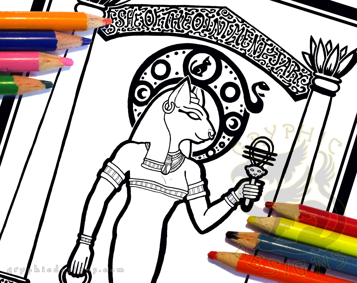 Printable Coloring Page Egyptian Nouveau Bastet Digital Download - Etsy