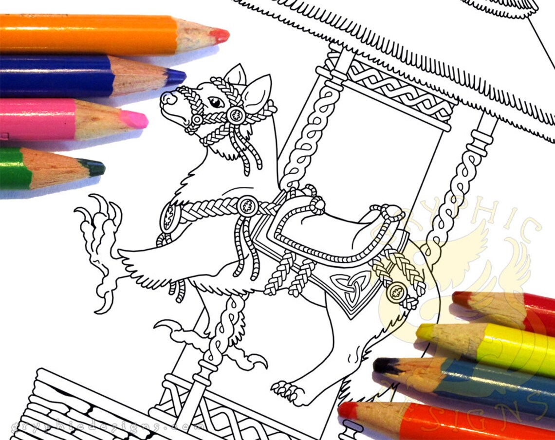 E is for Enfield Carousel Printable Coloring Page Digital Download - Etsy