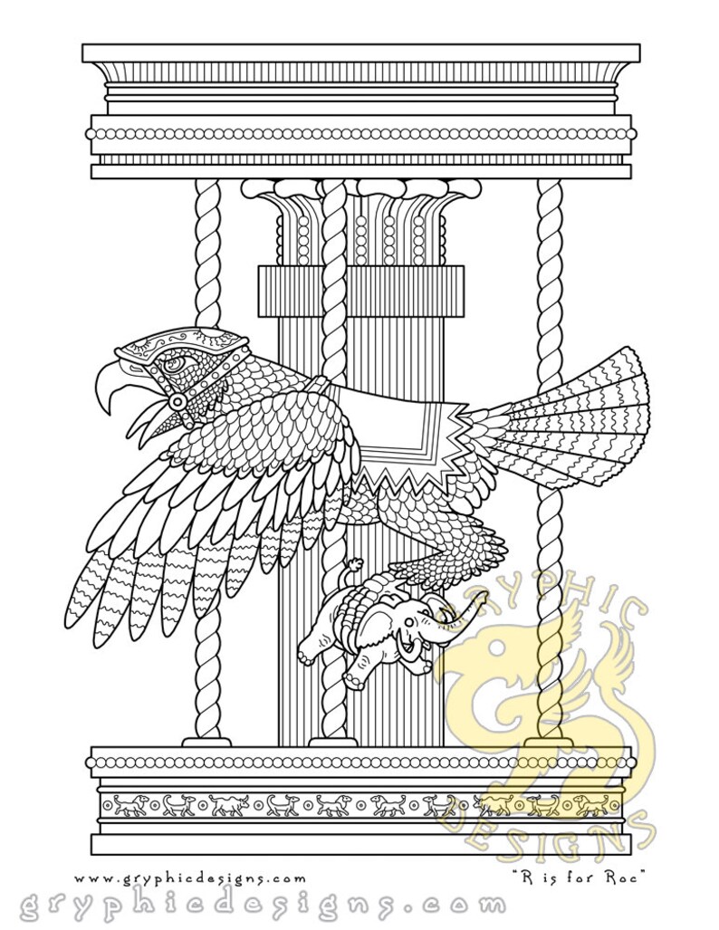 R is for Roc Carousel Printable Coloring Page Digital Download - Etsy