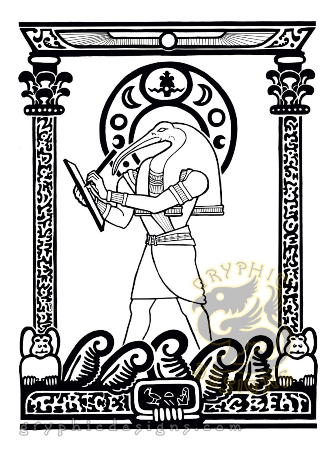 Printable Coloring Page Egyptian Nouveau Thoth Digital Download - Etsy