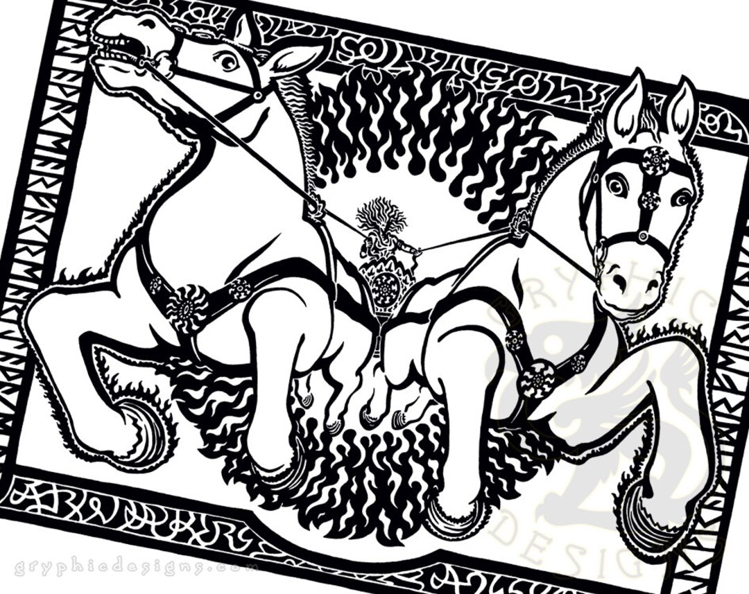 Norse Sunrise - Árvakr and Alsviðr Norse Horses Original Ink Drawing - Etsy