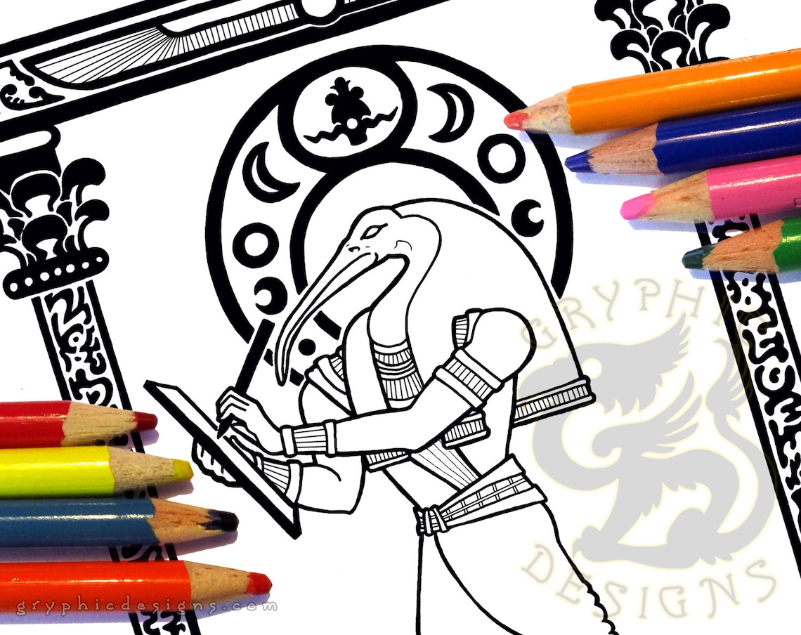 Printable Coloring Page Egyptian Nouveau Thoth Digital Download - Etsy