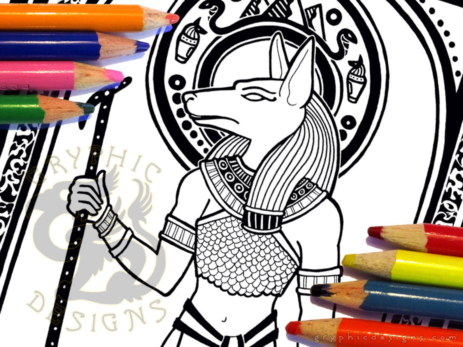 Página para colorear imprimible Edición egipcia Nouveau Anubis Digital ...