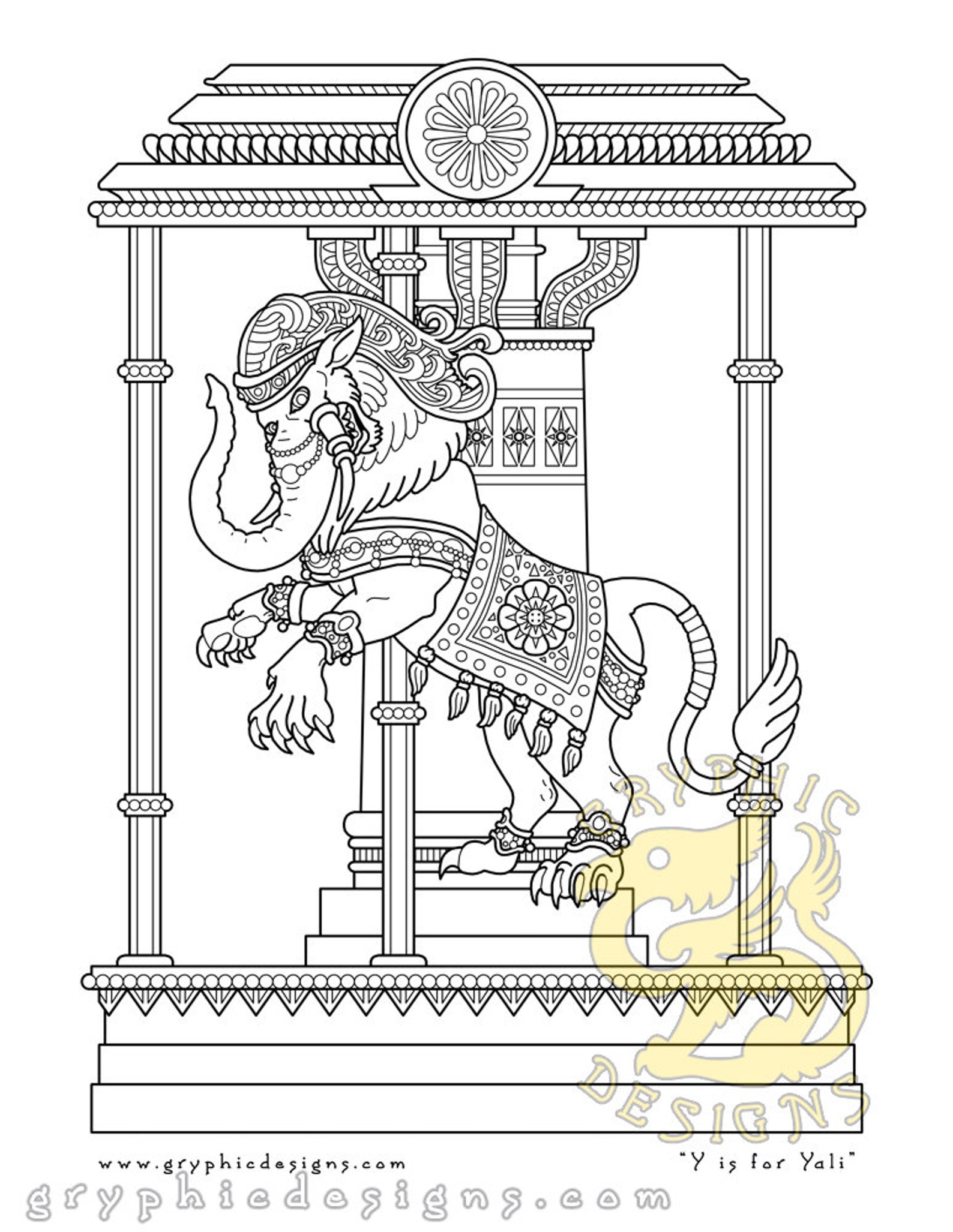 Y is for Yali Carousel Printable Coloring Page Digital Download - Etsy ...