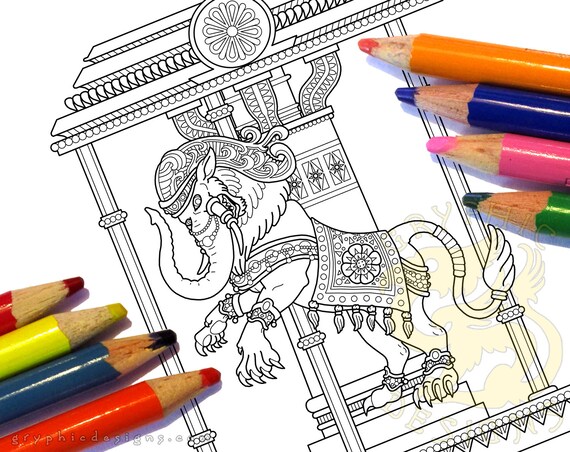 Y is for Yali Carousel Printable Coloring Page Digital - Etsy