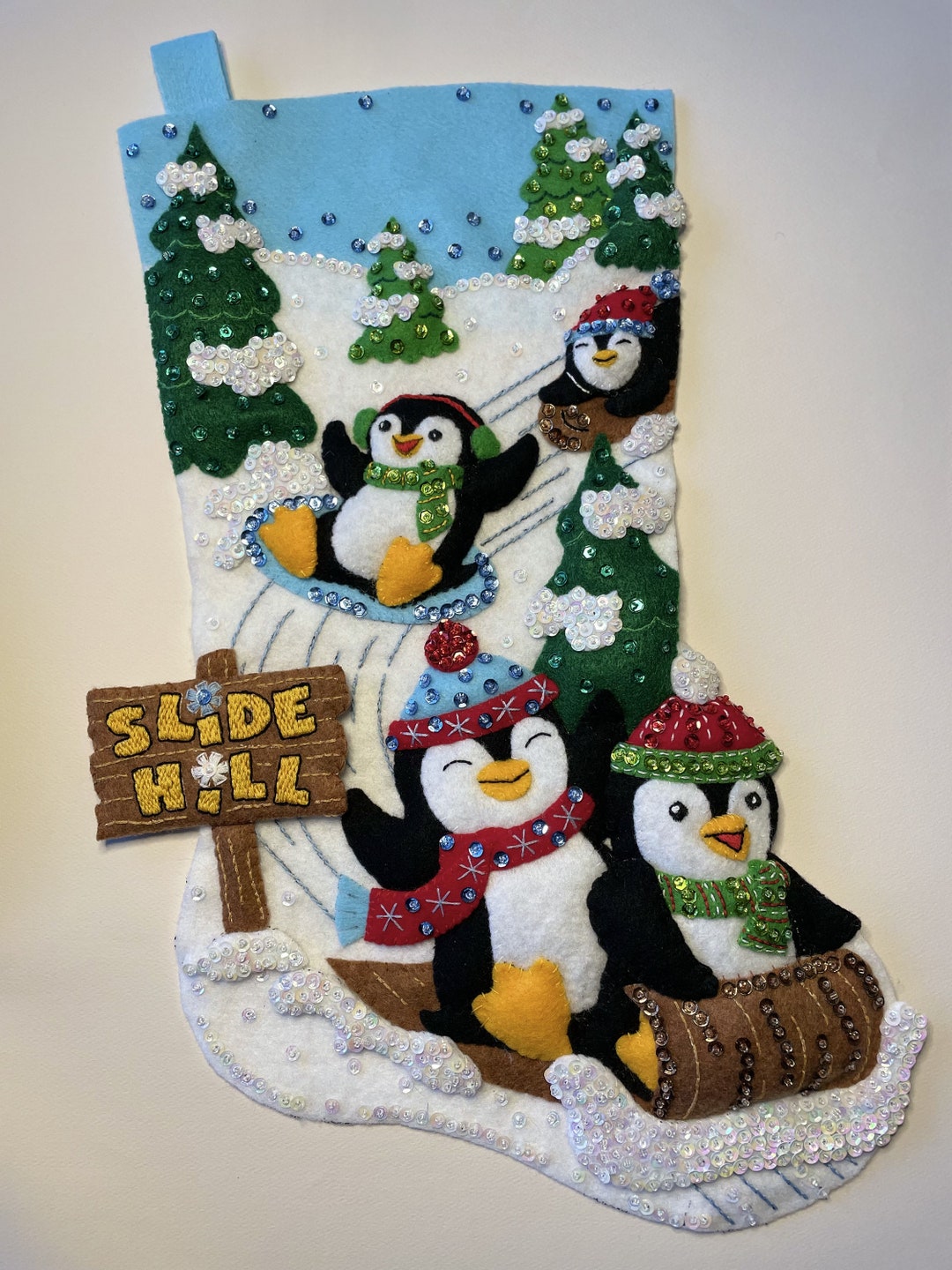 Completed Bucilla Sledding Penguin Christmas Stocking - Etsy