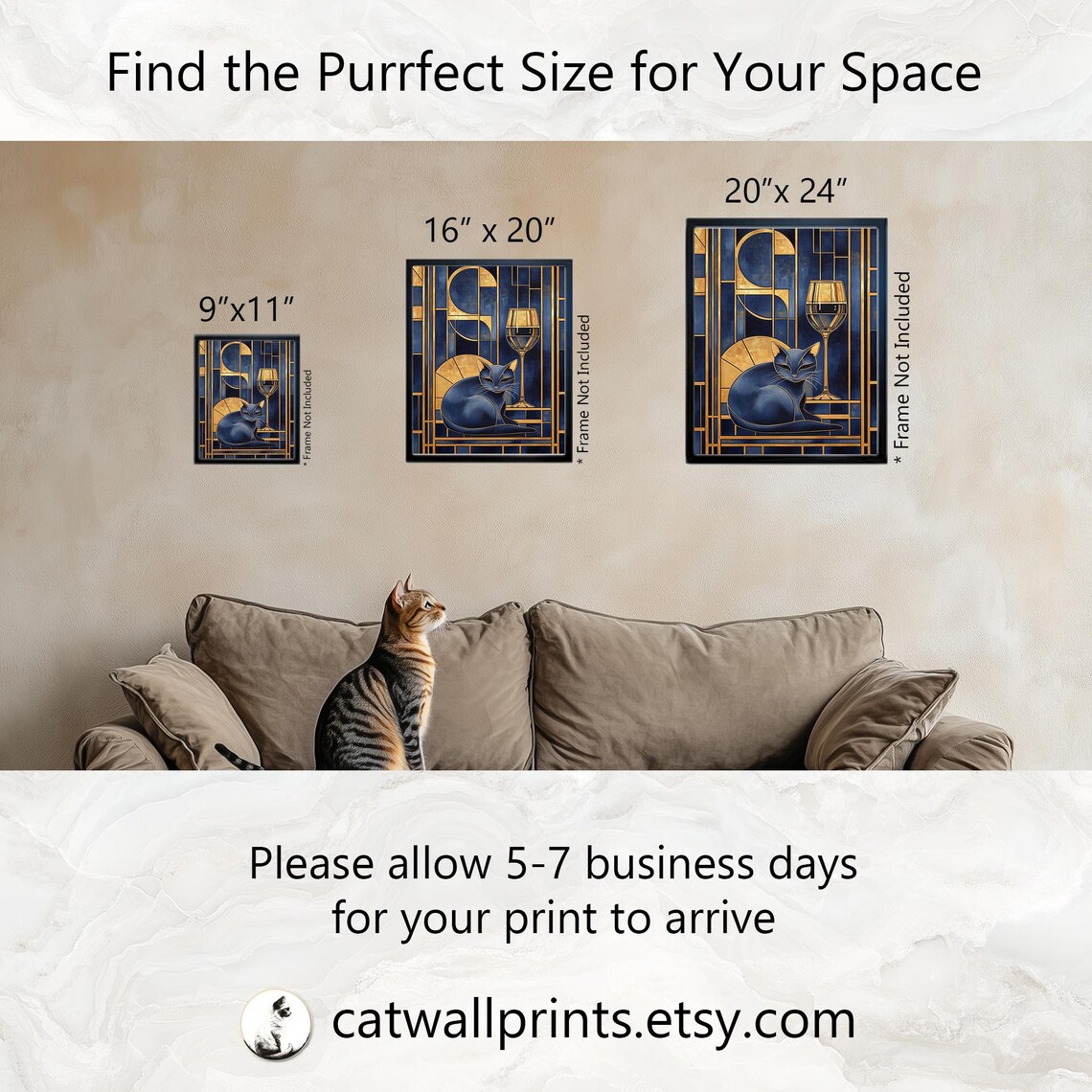 Cat Wall Art Deco Delights in Art Deco Print, Gold and Midnight Blue ...
