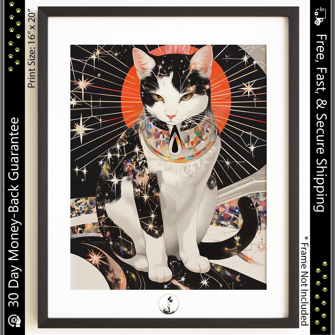 Cat Wall Art Chakra Alignment in Neon Print, Glowing Chakras Spiritual ...