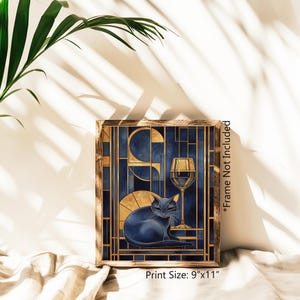 Cat Wall Art Deco Delights in Art Deco Print, Gold and Midnight Blue ...
