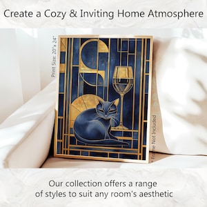 Cat Wall Art Deco Delights in Art Deco Print, Gold and Midnight Blue ...
