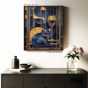 Cat Wall Art Deco Delights in Art Deco Print, Gold and Midnight Blue ...