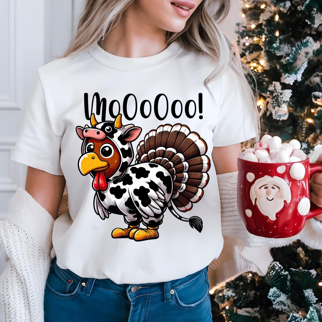 Mooo Funny Turkey in Cow Costume Christmas Thanksgiving Holiday Tee - Etsy