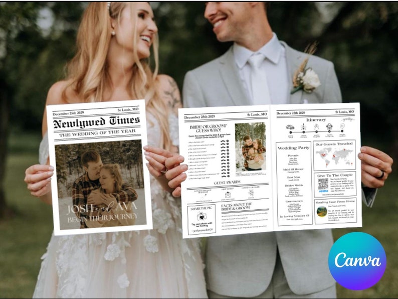 Wedding Newspaper Template With Photo, Editable Program Itinerary - Etsy
